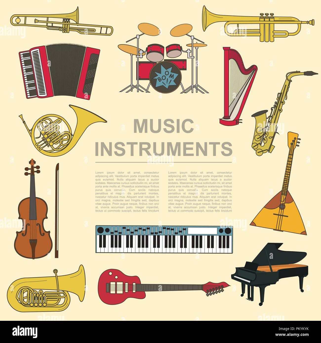 Musical instruments graphic template. All types of musical instruments ...
