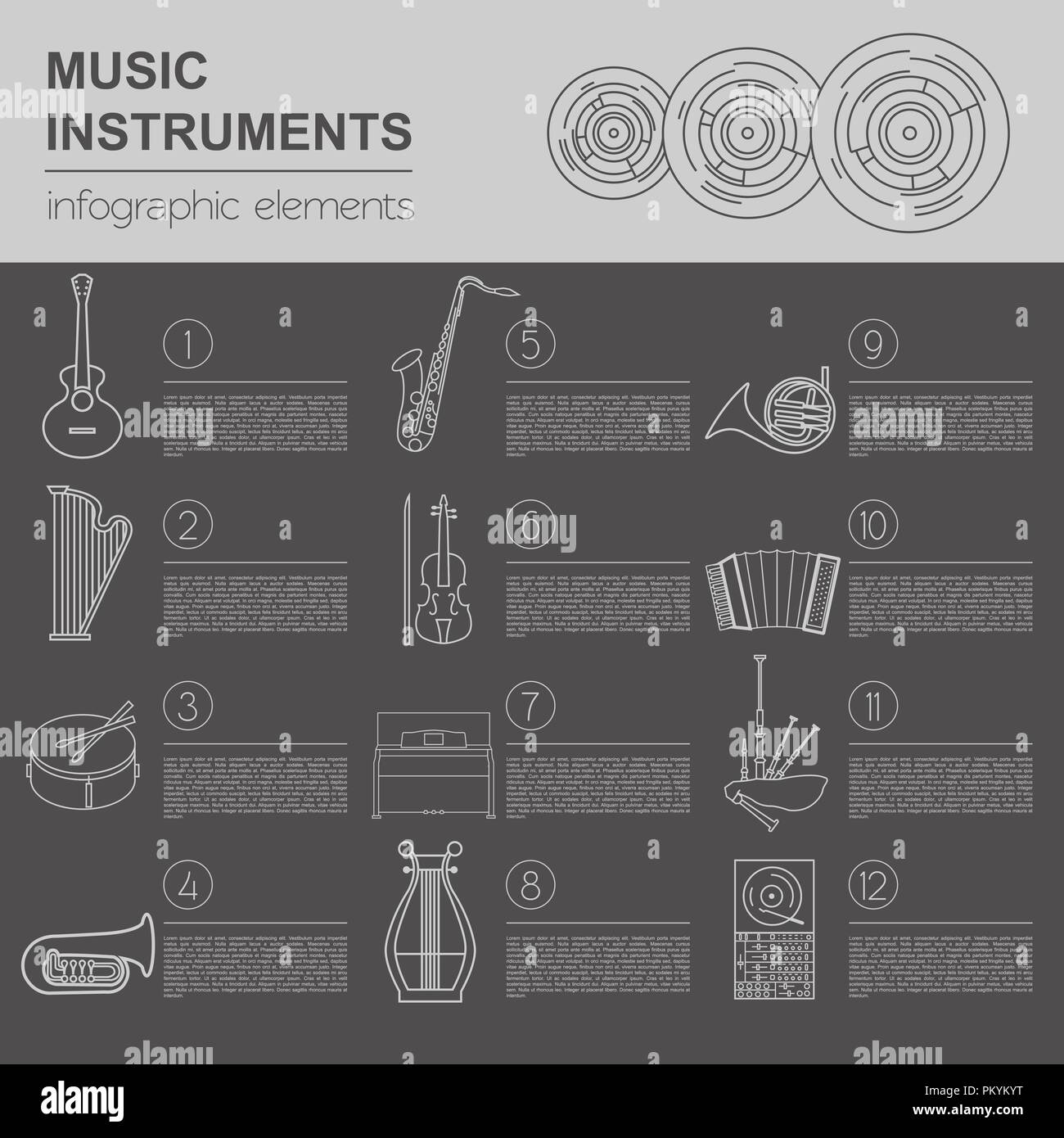 Musical instruments graphic template. All types of musical instruments ...