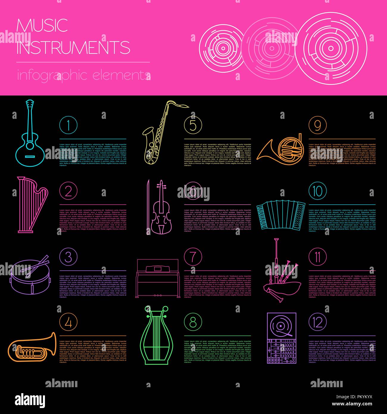 Musical instruments graphic template. All types of musical instruments ...