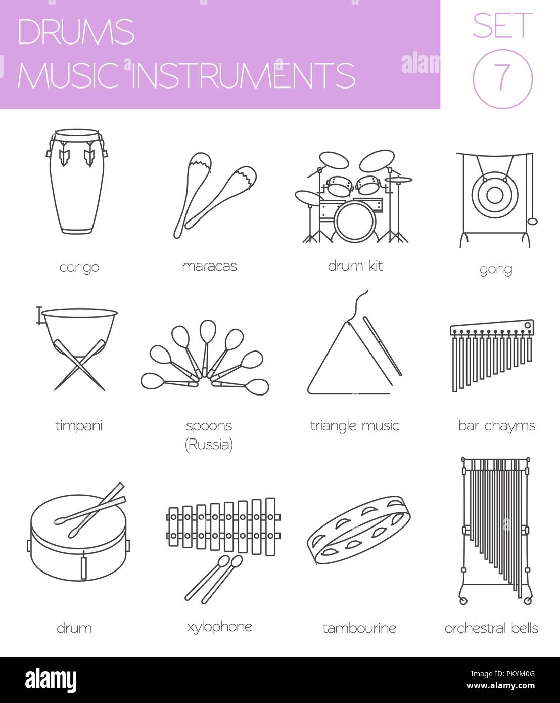 Musical instruments graphic template. Drums. Vector illustration Stock ...