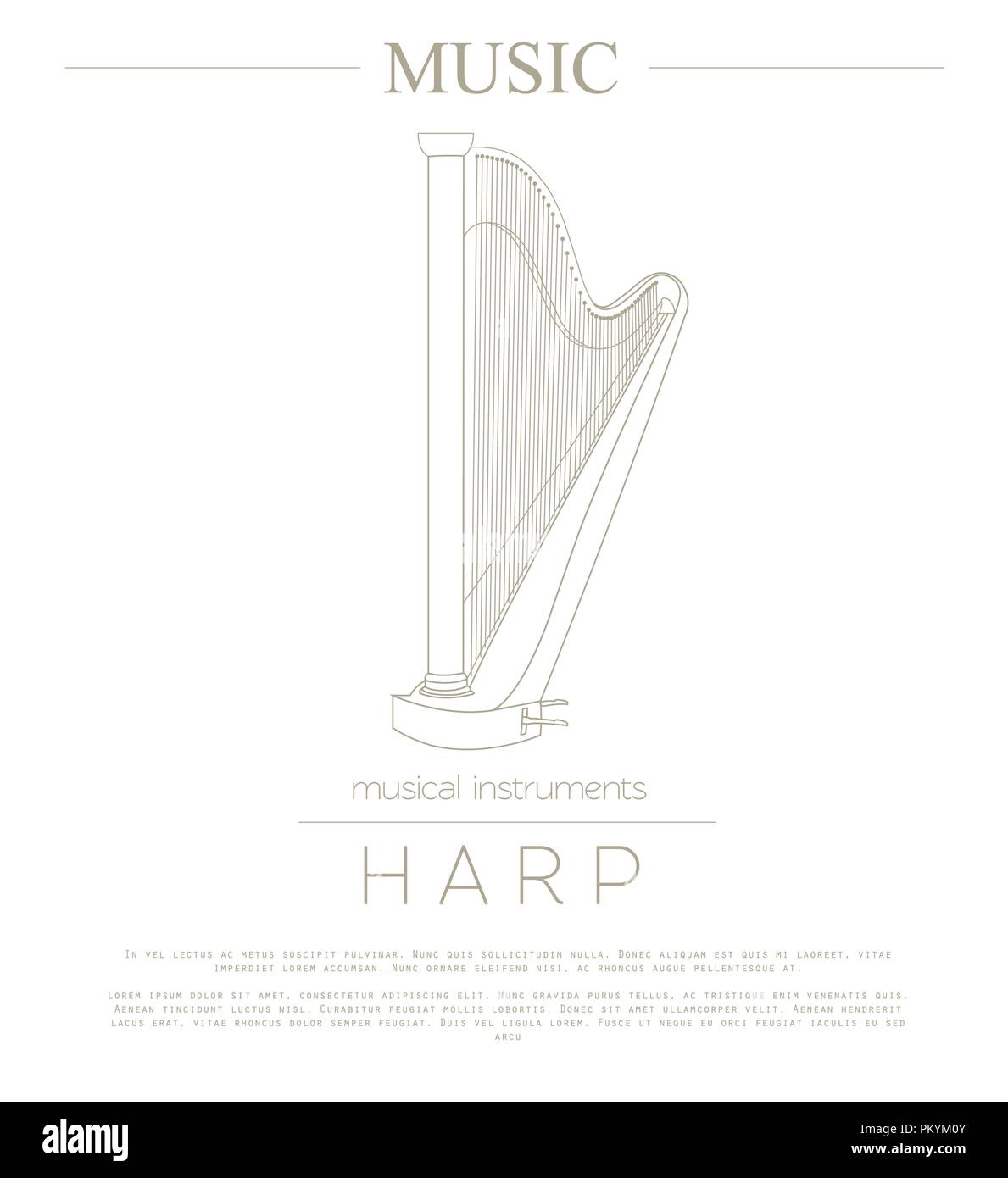 Musical instruments graphic template. Harp. Vector illustration Stock ...