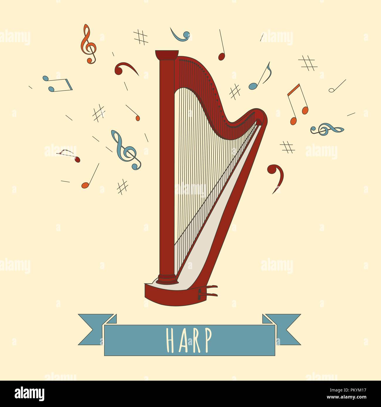 Musical instruments graphic template. Harp. Vector illustration Stock ...