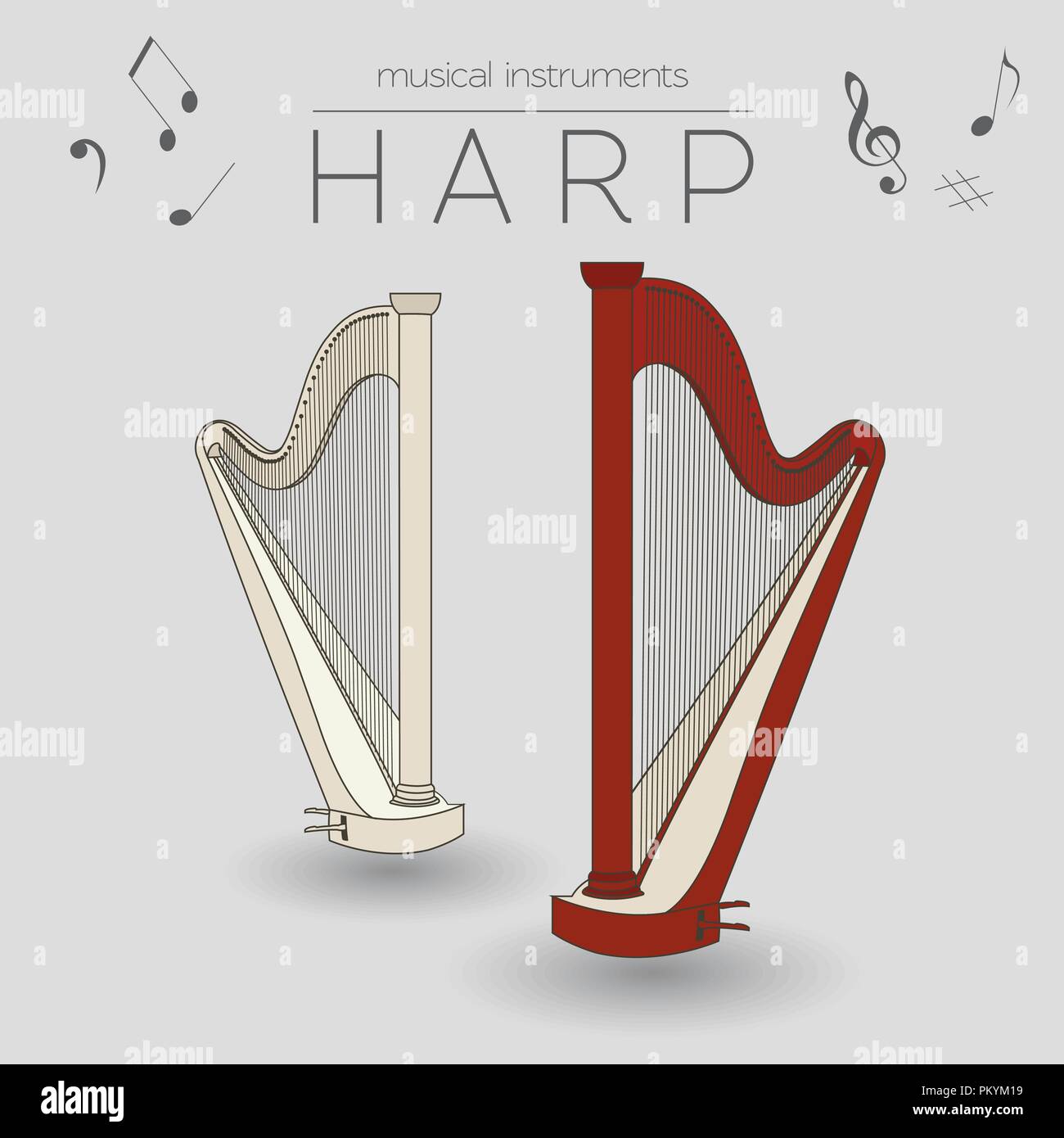 Musical instruments graphic template. Harp. Vector illustration Stock ...