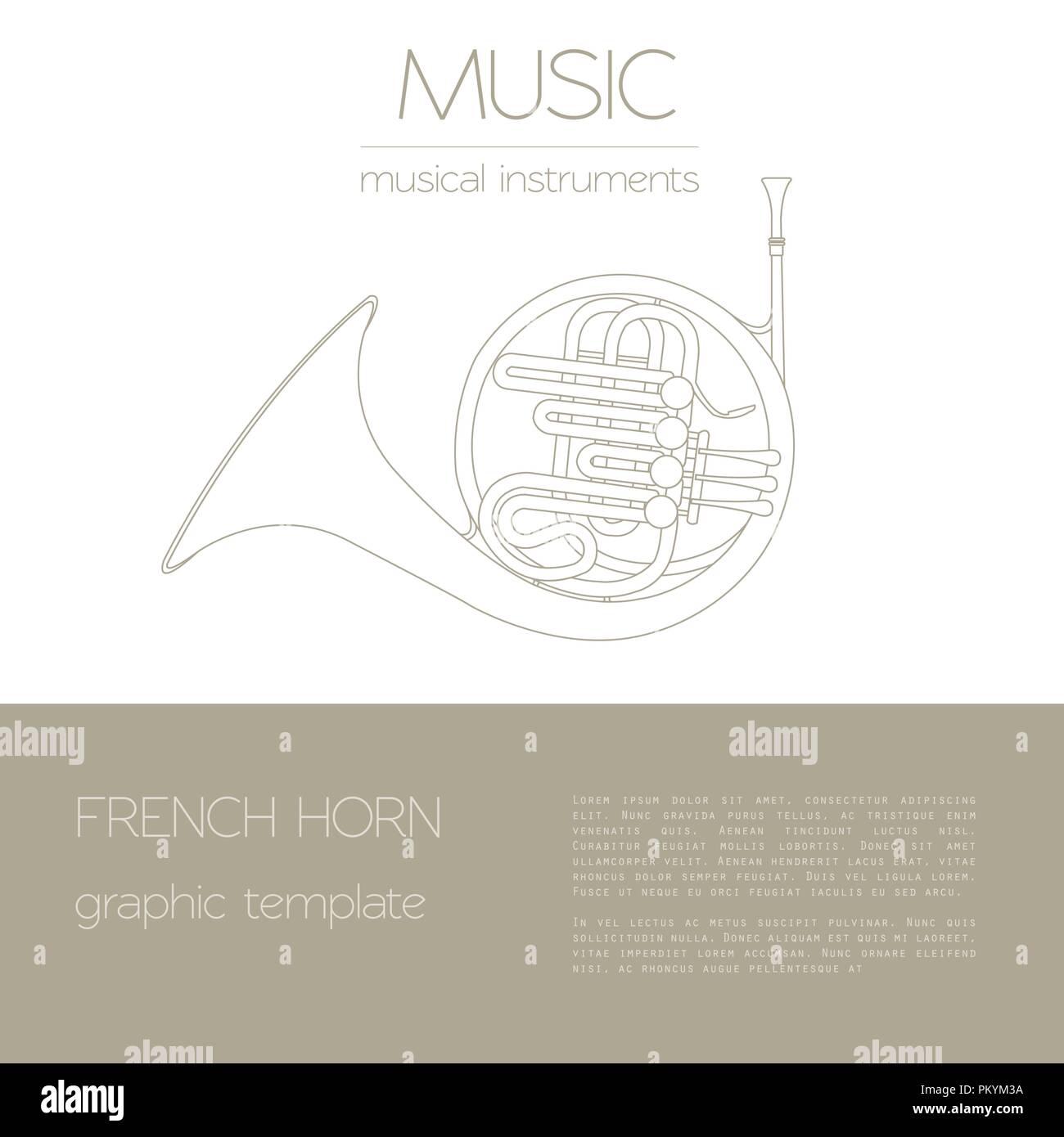 Musical instruments graphic template. French horn. Vector illustration ...