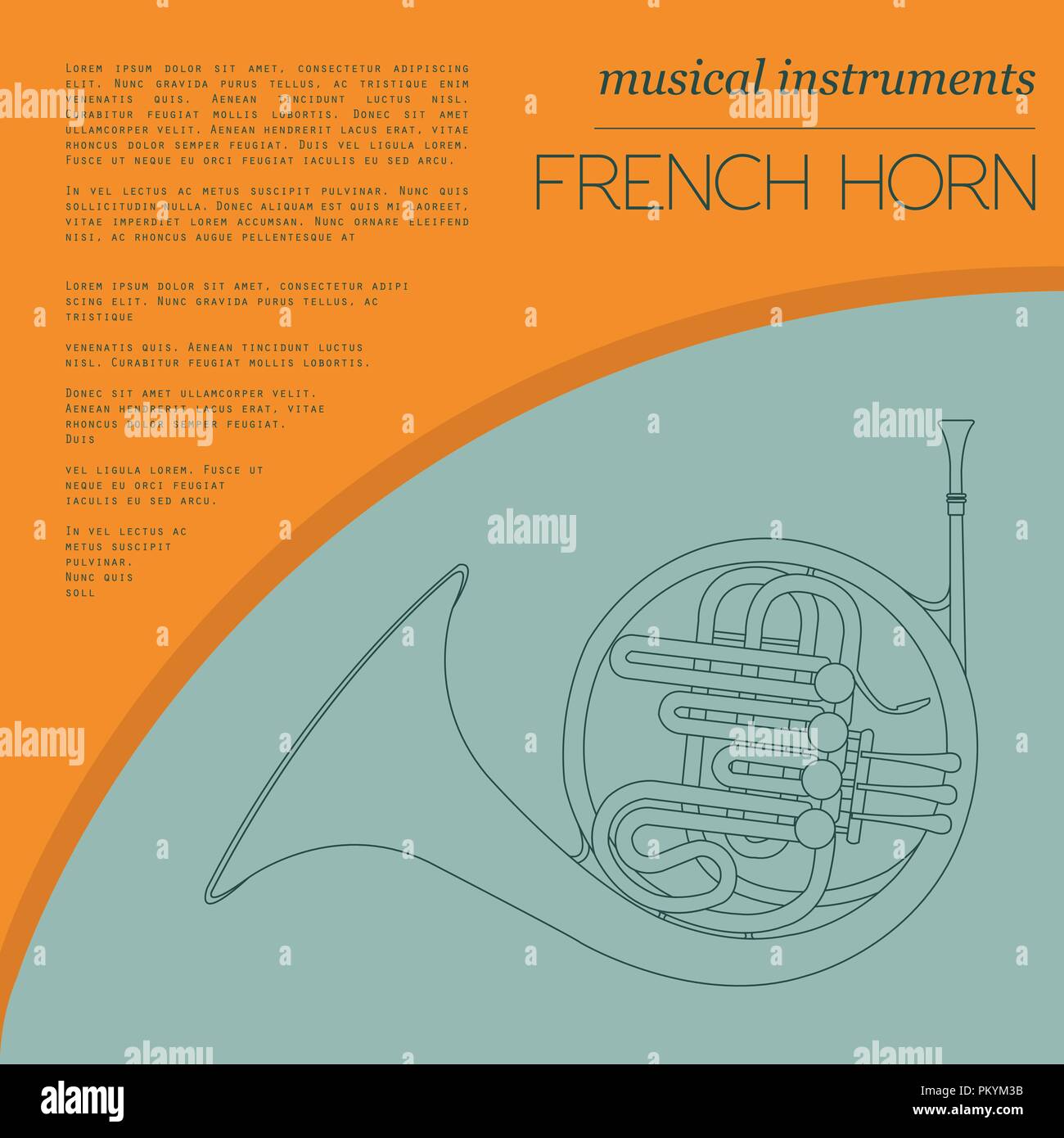 Musical instruments graphic template. French horn. Vector illustration ...