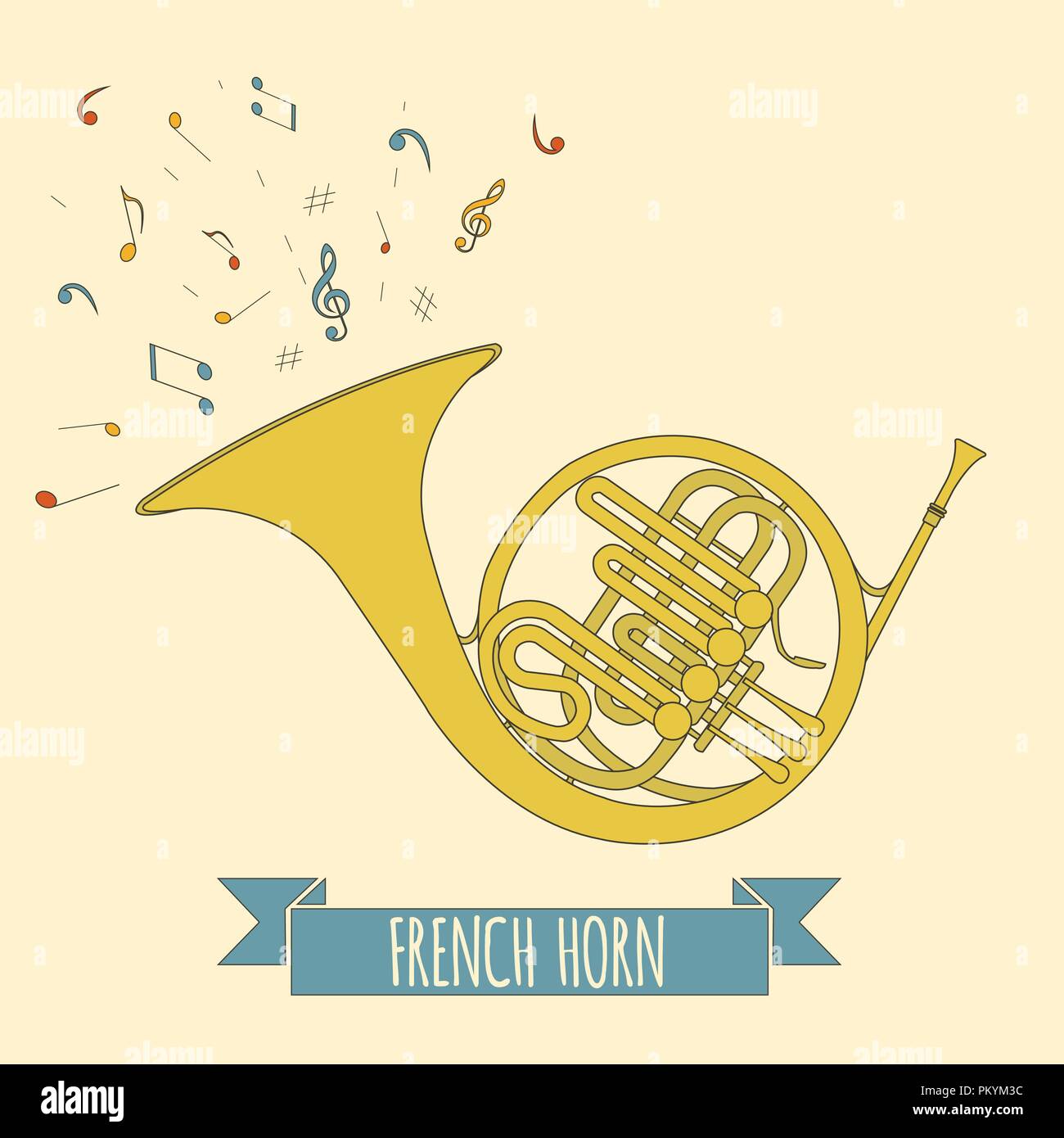 Musical instruments graphic template. French horn. Vector illustration ...