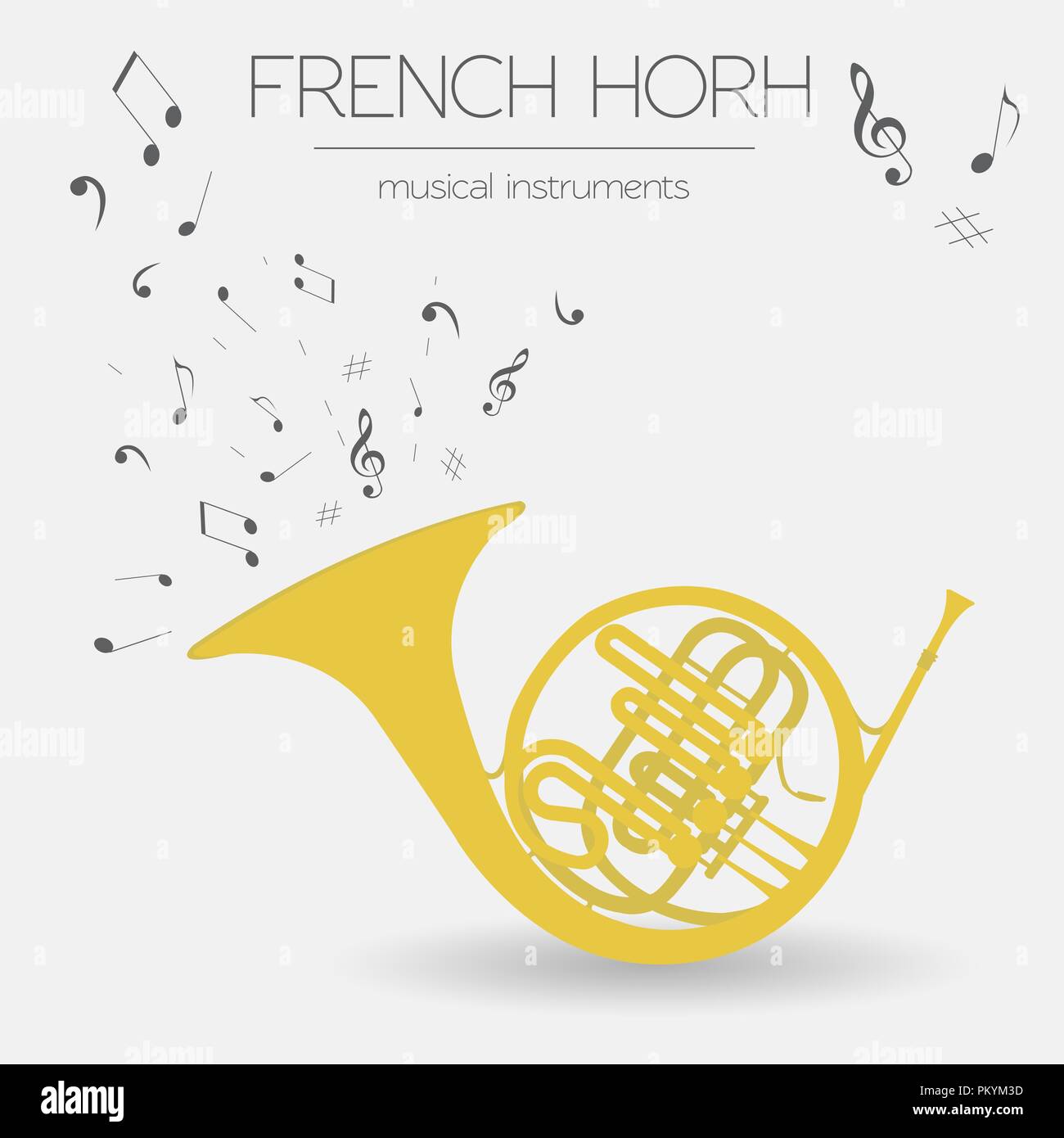 Musical instruments graphic template. French horn. Vector illustration ...