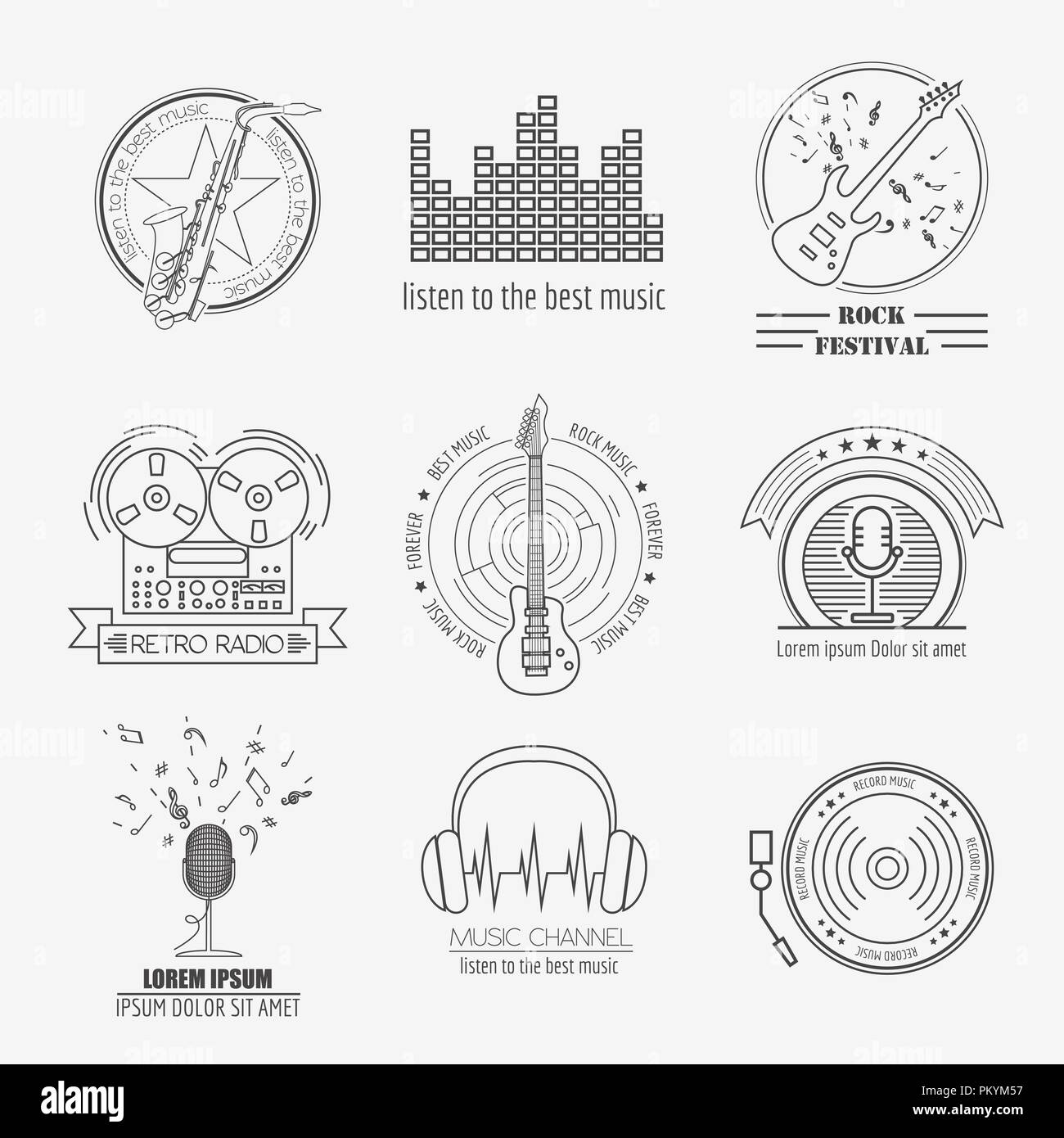 Musical instruments logos and badges. Graphic template. Vector ...