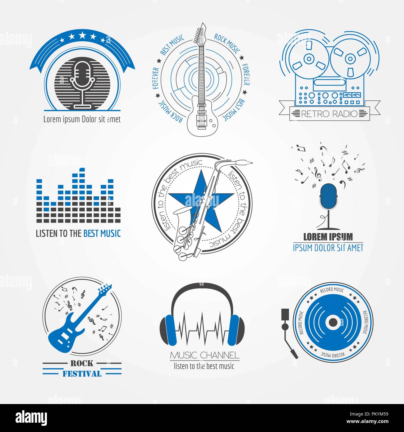 Musical instruments logos and badges. Graphic template. Vector ...