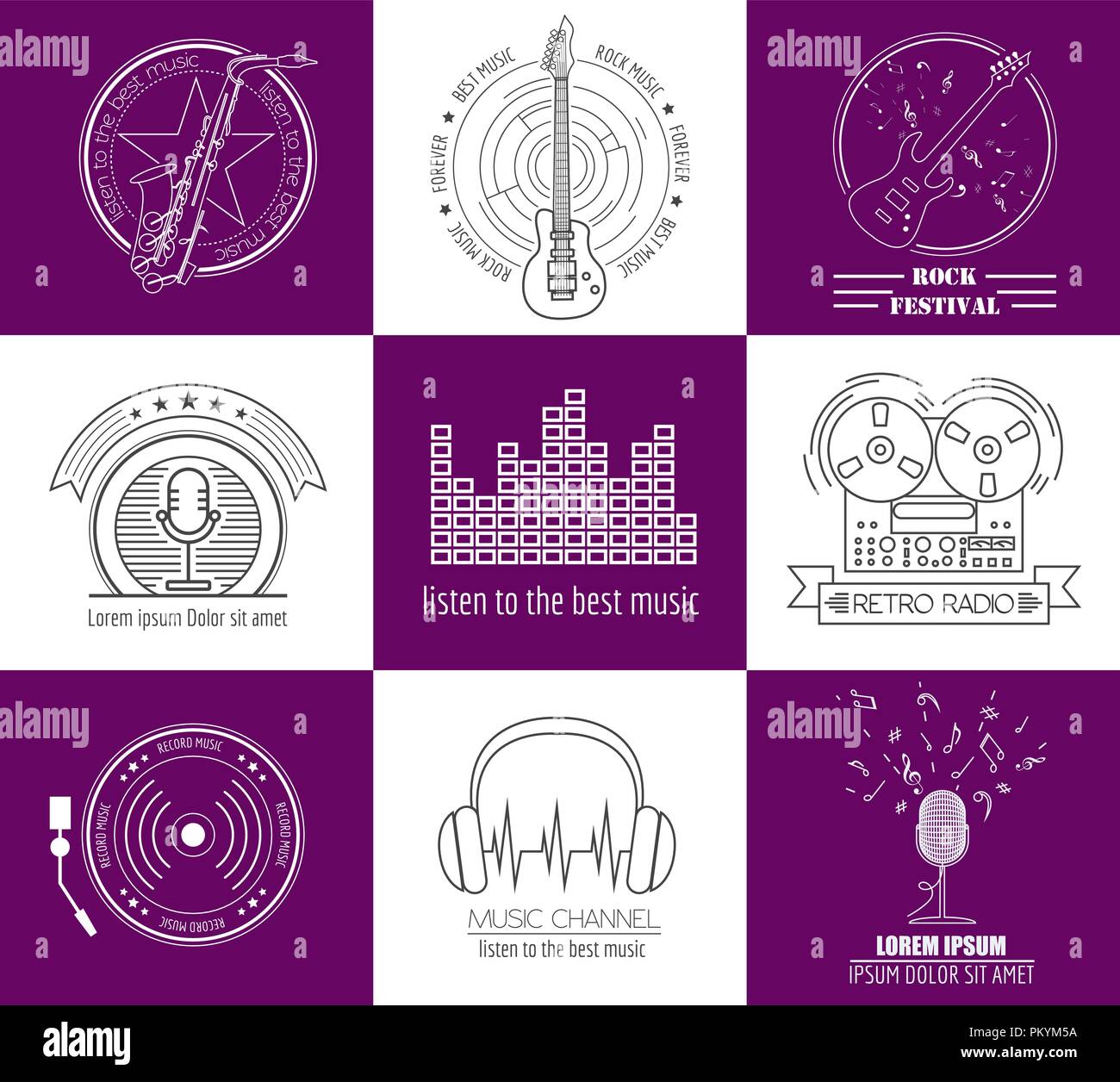 Musical instruments logos and badges. Graphic template. Vector ...