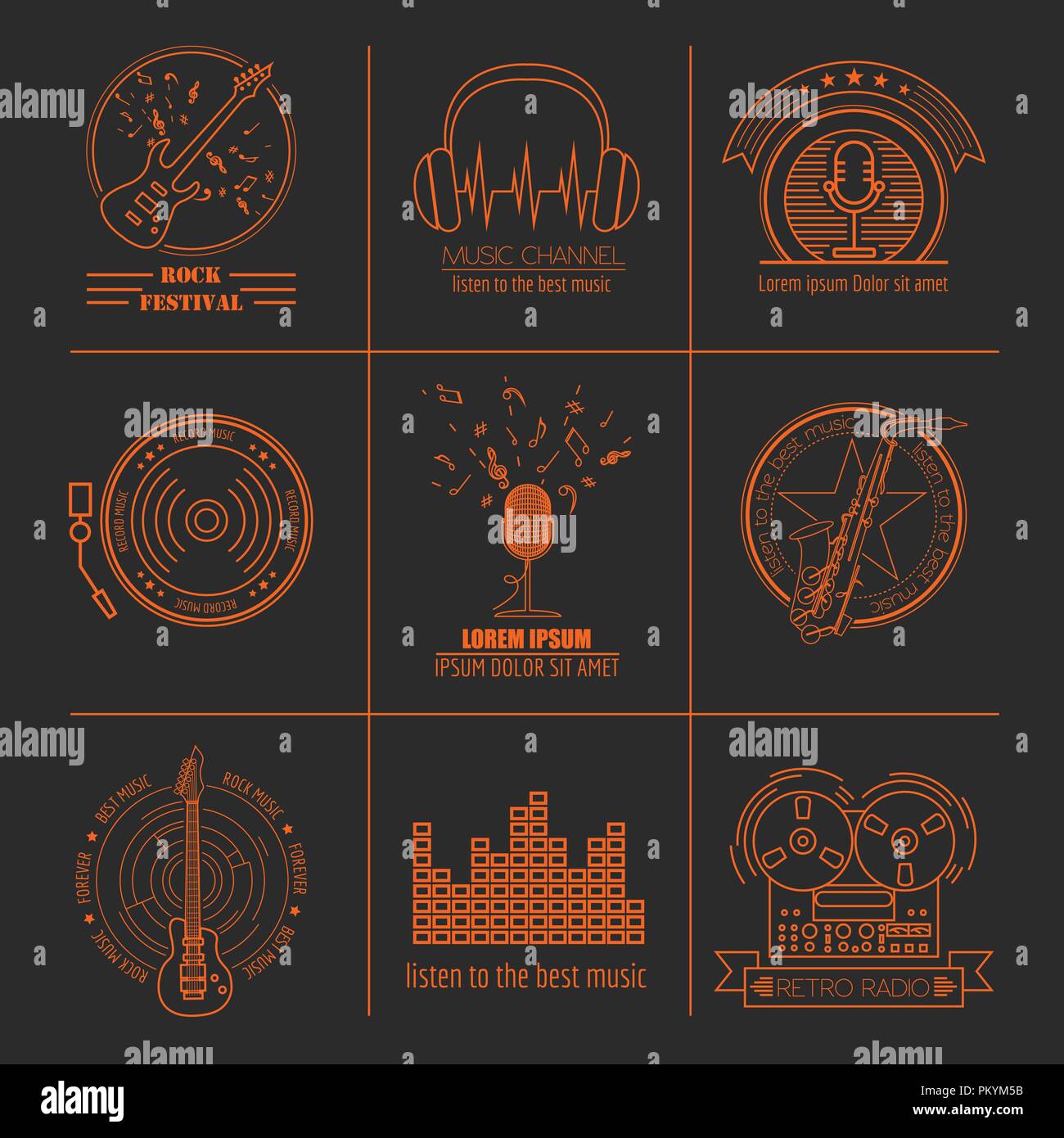 Musical instruments logos and badges. Graphic template. Vector ...