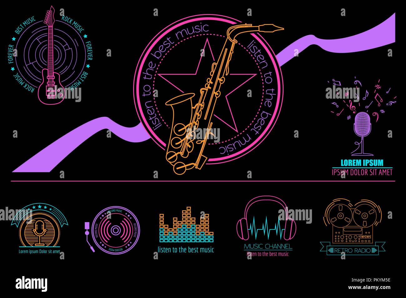Musical instruments logos and badges. Graphic template. Vector ...