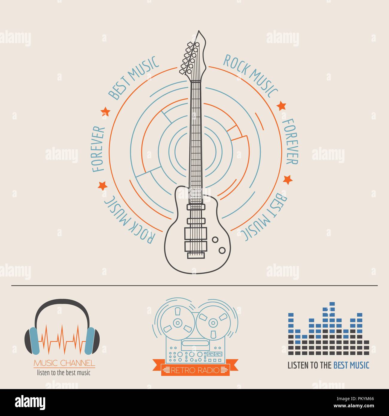 Musical instruments logos and badges. Graphic template. Vector ...