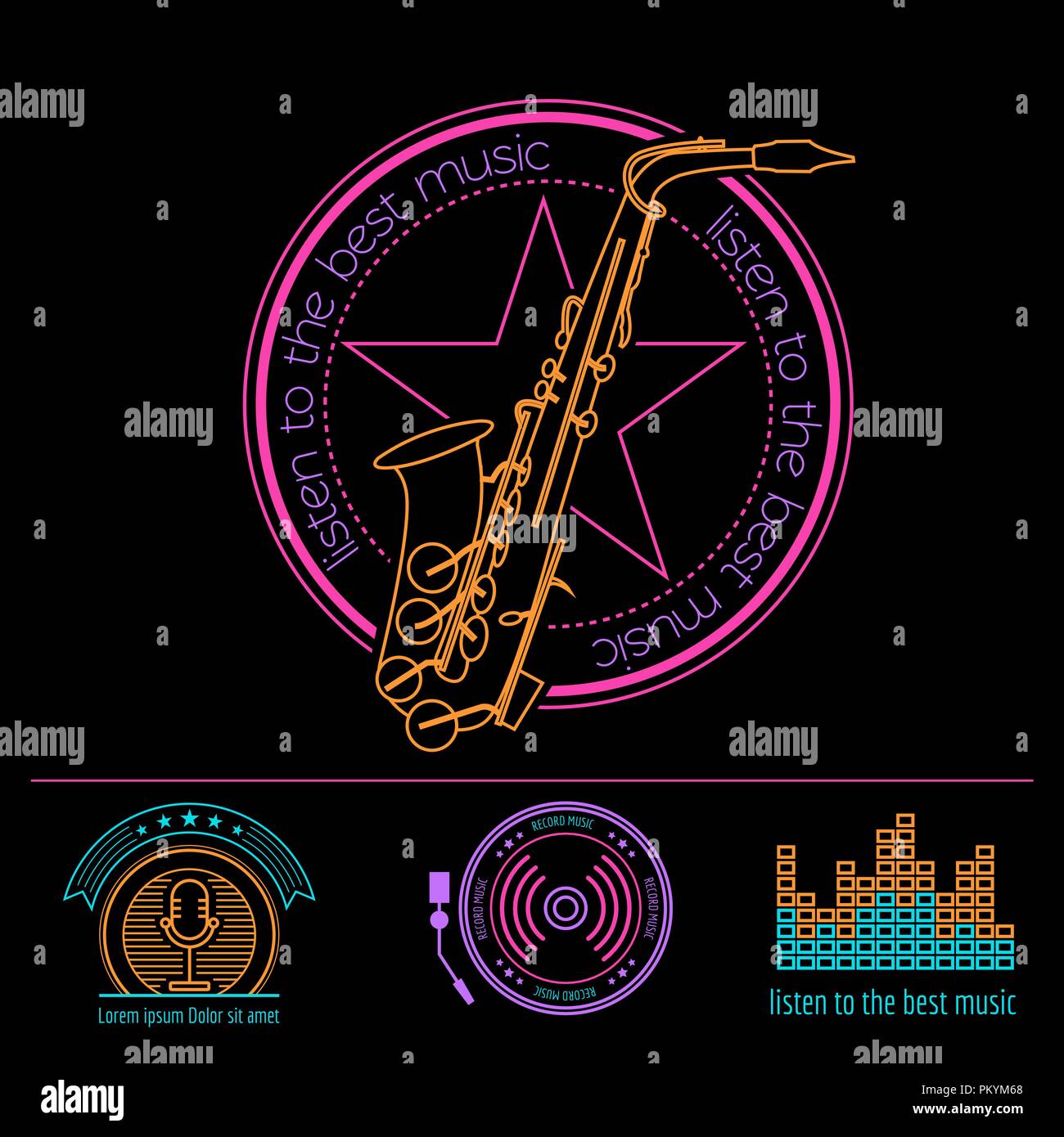 Musical instruments logos and badges. Graphic template. Vector ...