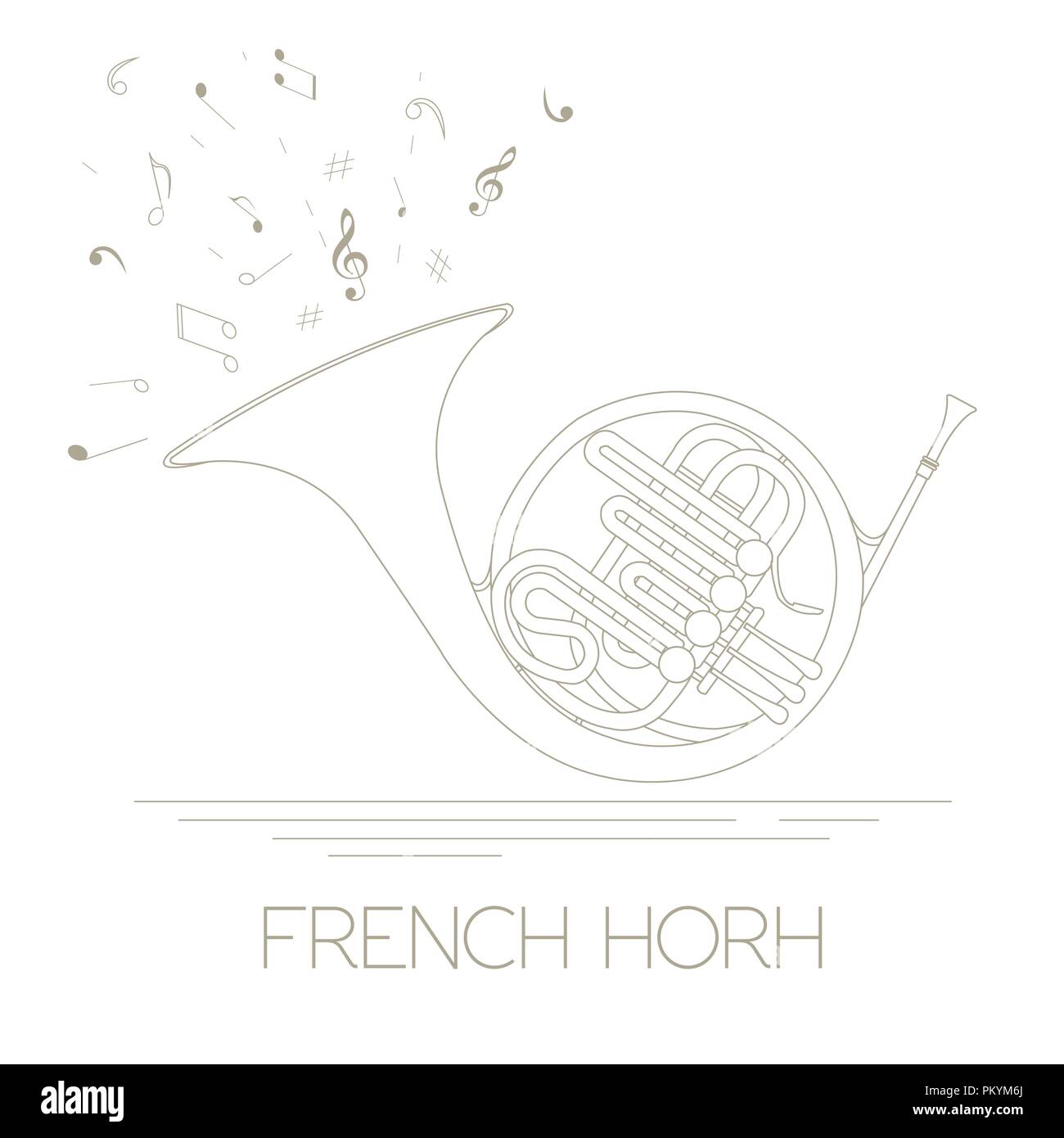 Musical instruments graphic template. French horn. Vector illustration ...