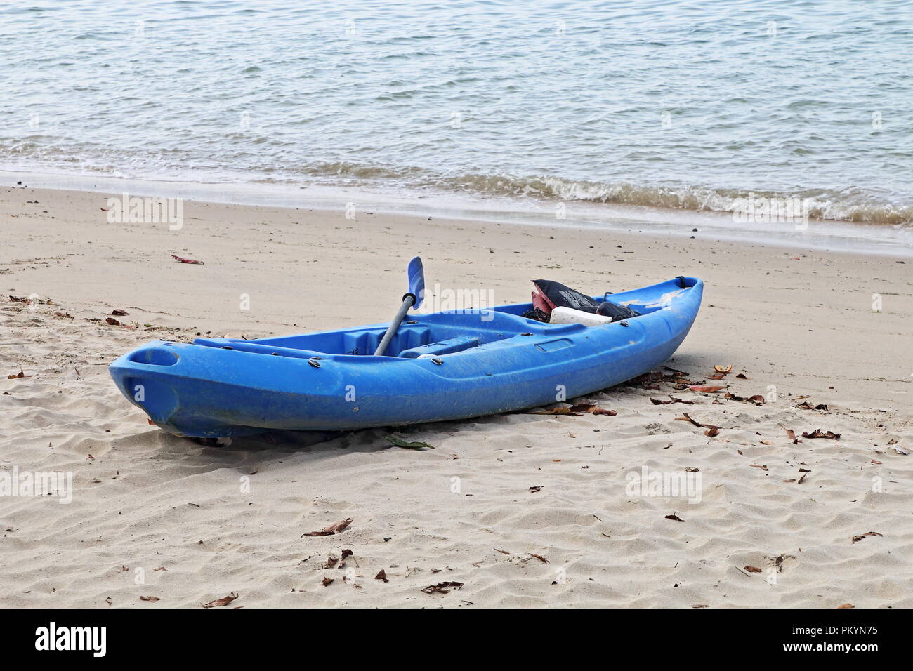 Blue Canoe on the Beach, Changi Beach, Singapore, Asia Stock Photo - Alamy