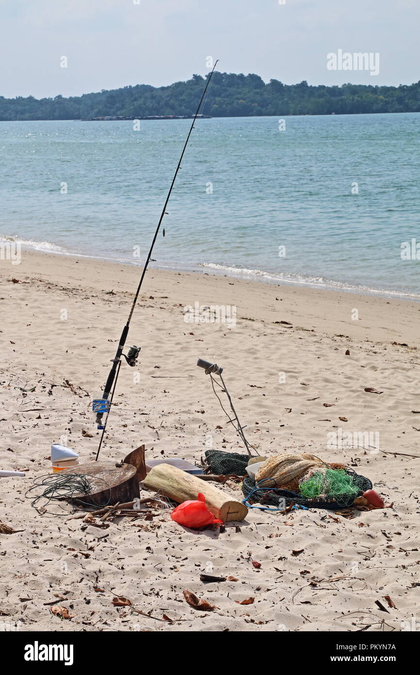 Fishing on the Beach, Changi Beach, Singapore, Asia Stock Photo - Alamy