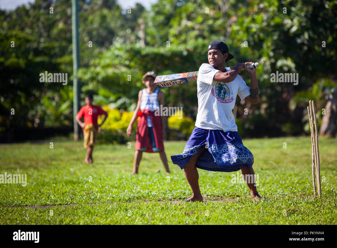 Village kilikiti (Samoan Cricket) match on Savaii Island, Samoa Stock ...