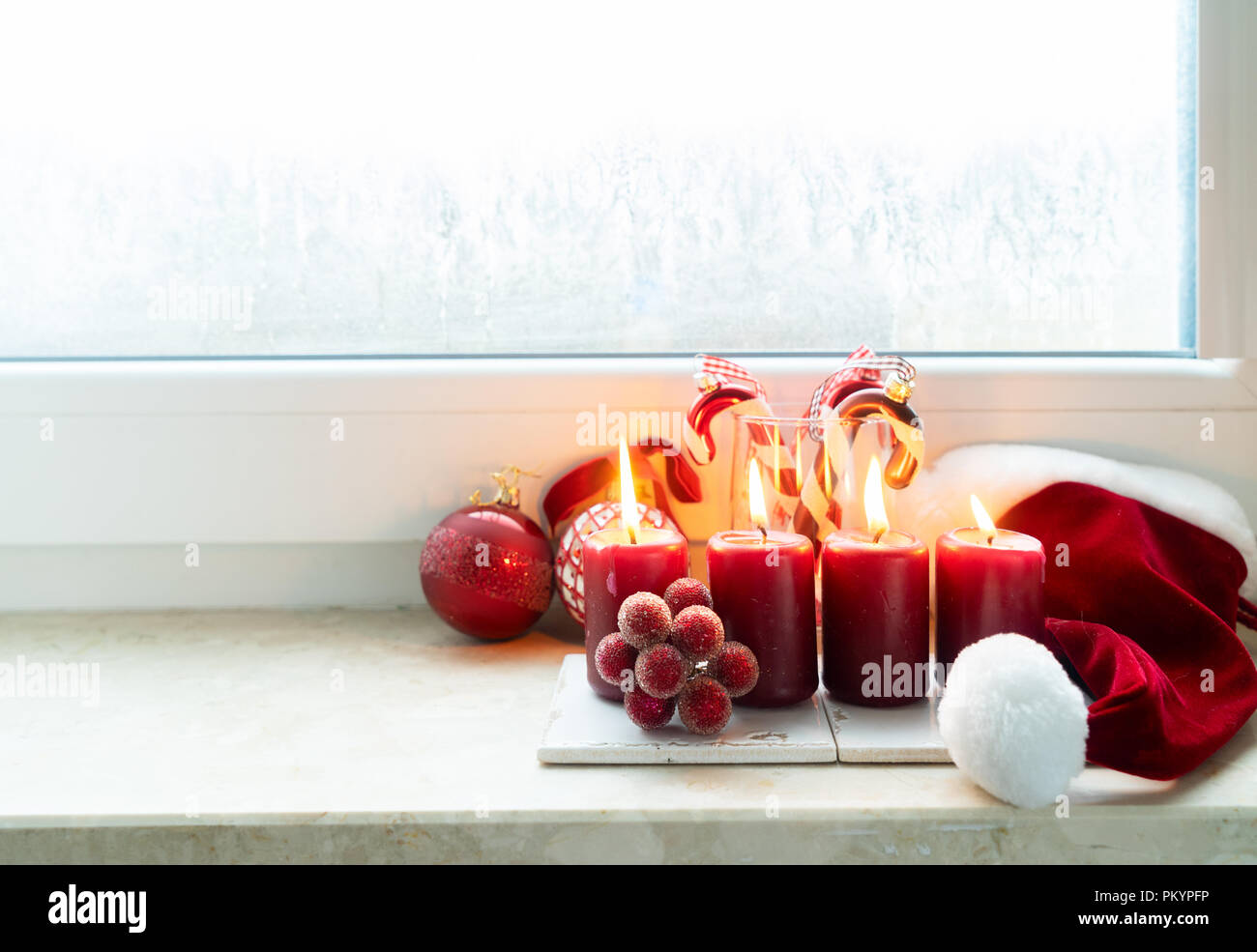 Christmas scene with burning light Stock Photo - Alamy