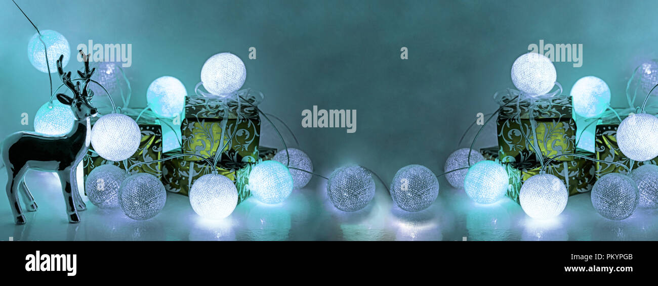 Christmas decorations. Round electric Christmas lights with some decor ...