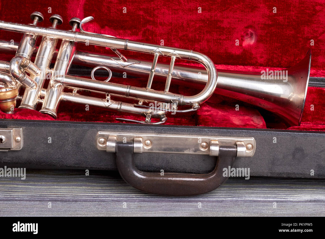 Trumpet in case close up. Instrument of jazz music. Gift for music ...