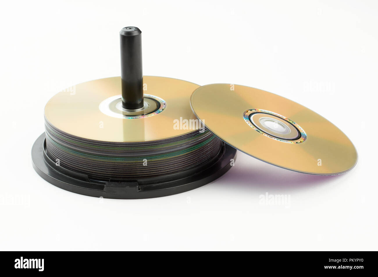 Group of DVD discs on white background. Stack of blank compact discs ...