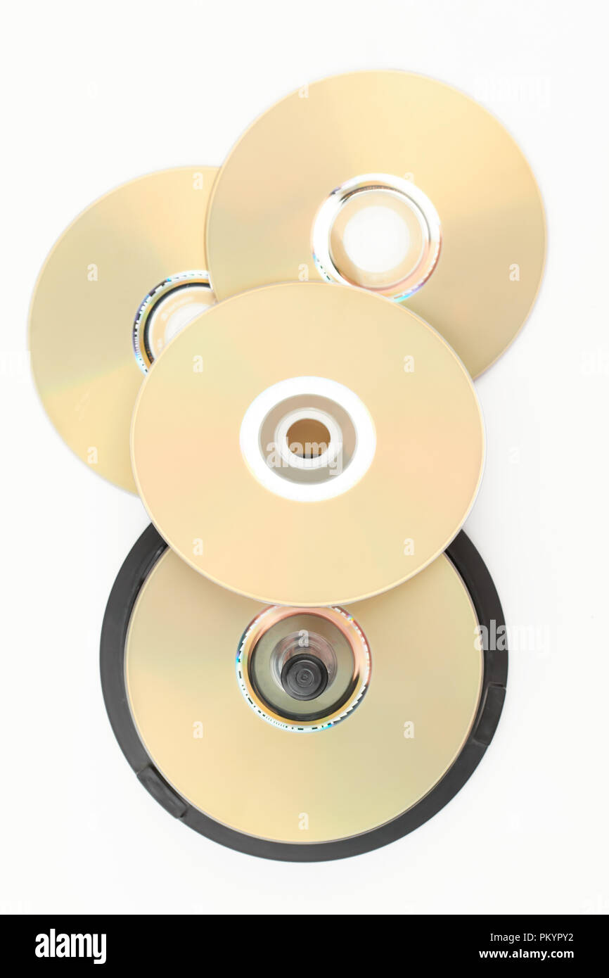 Group of DVD discs, top view. Stack of blank compact disks over white ...