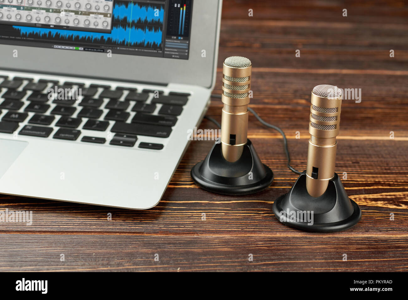 Laptop and stereo record microphone. Mini stereo condenser microphones ...