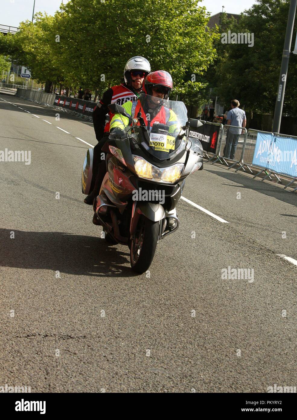 Tour of Britain UCI Regulator vehicle near the finish line at the 1st ...
