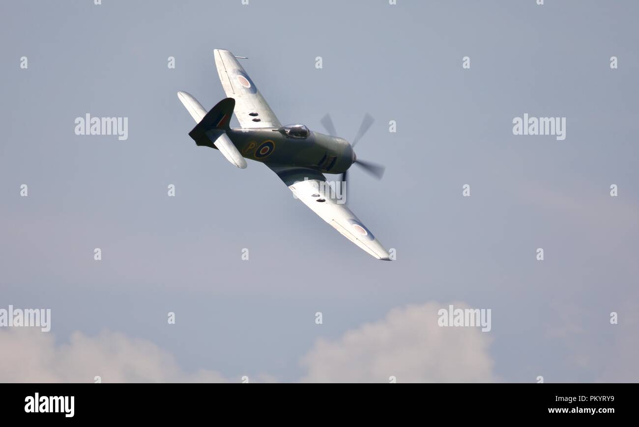 Hawker Sea Fury Mk.II (G-CBEL) flying at Shuttleworth fly navy airshow ...