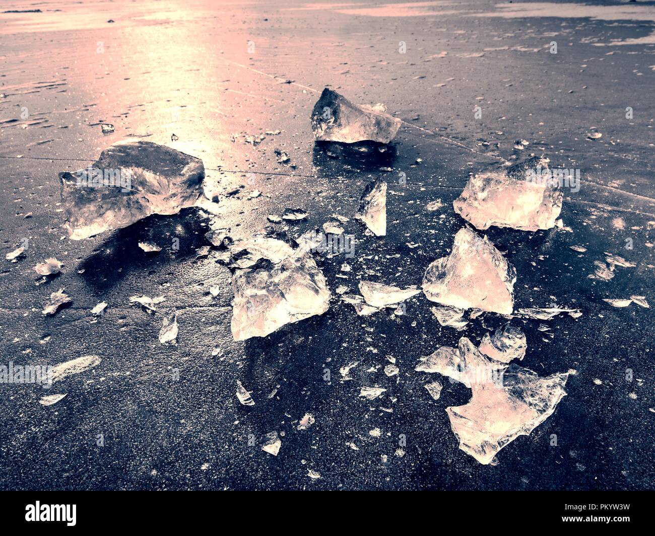 Colorful ice piece in evening polar sun. Abstract icy nature background ...