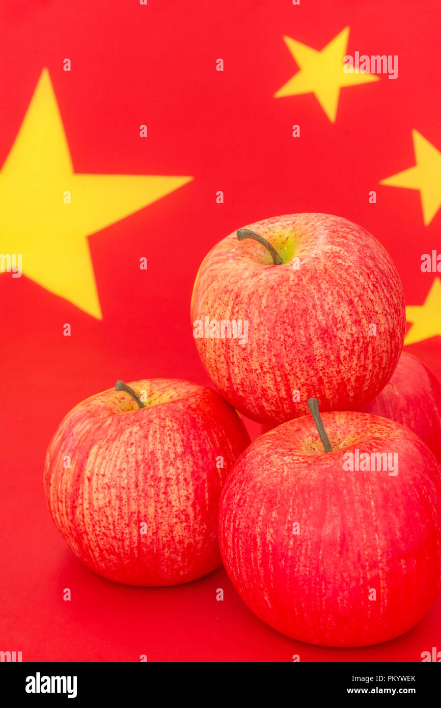 Red apples with Chinese flag. Metaphor US-China trade war, Chinese ...
