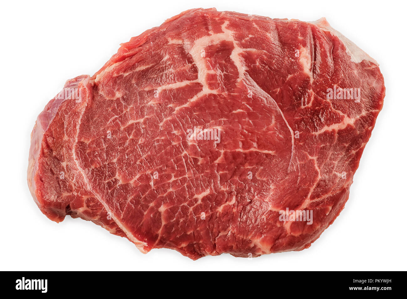 Fresh raw beef steak. Top view isolated on white, clipping path ...