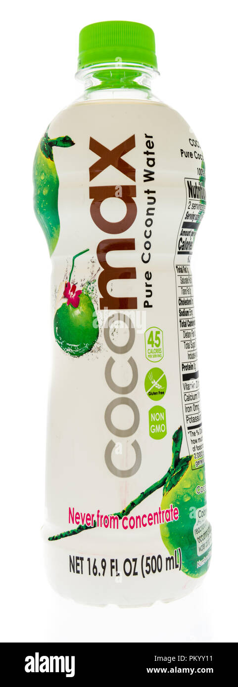 Winneconne, WI - 14 September 2018: A bottle Cocomax pure coconut water ...