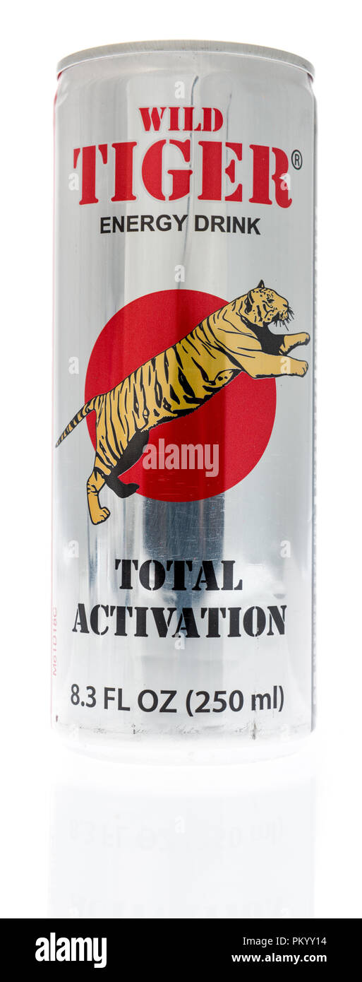 Winneconne, WI - 14 September 2018: A can of Wild Tiger energy energy ...