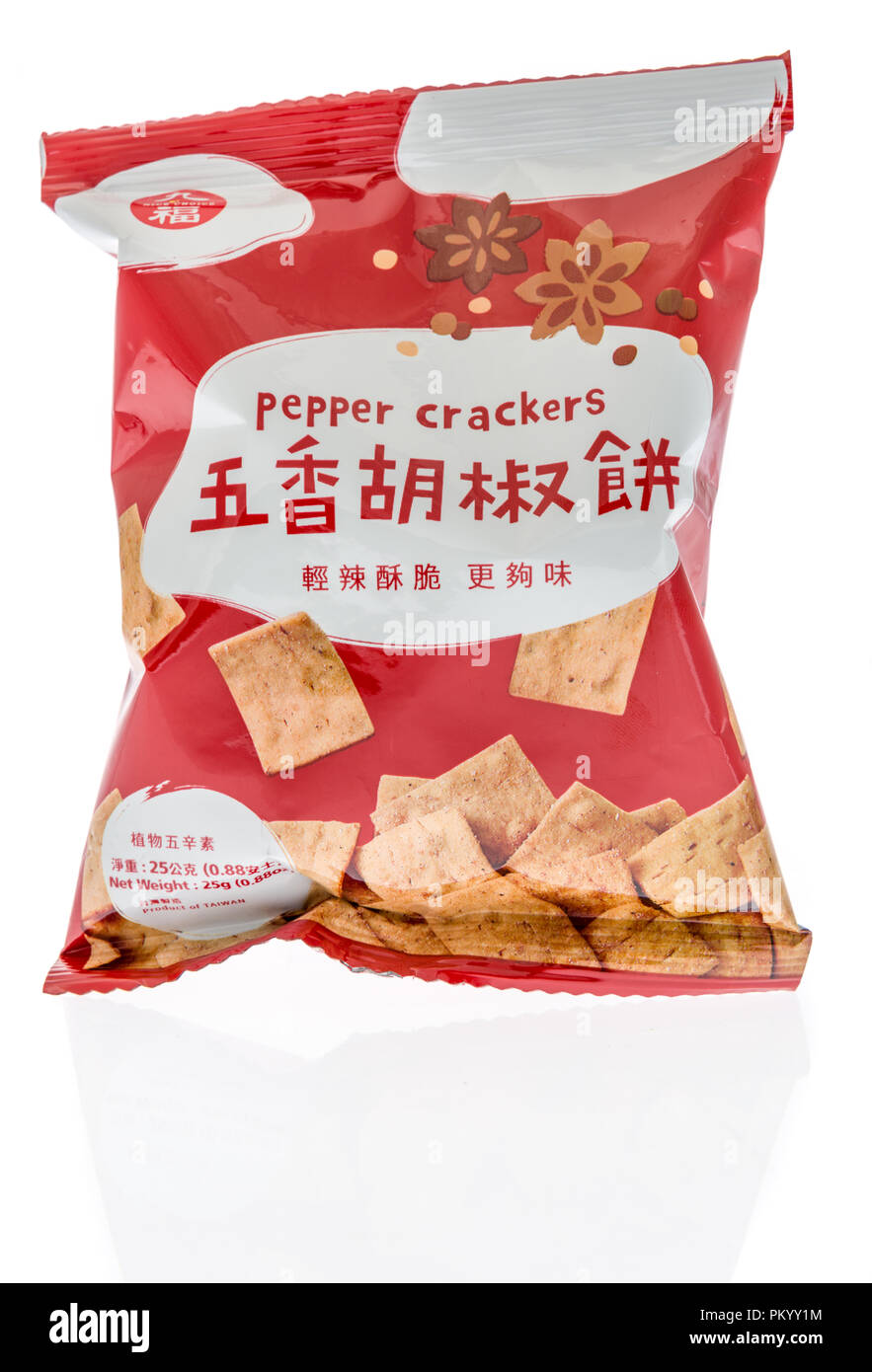 Winneconne, WI - 14 September 2018: A package of Cho Fu pepper crackers ...