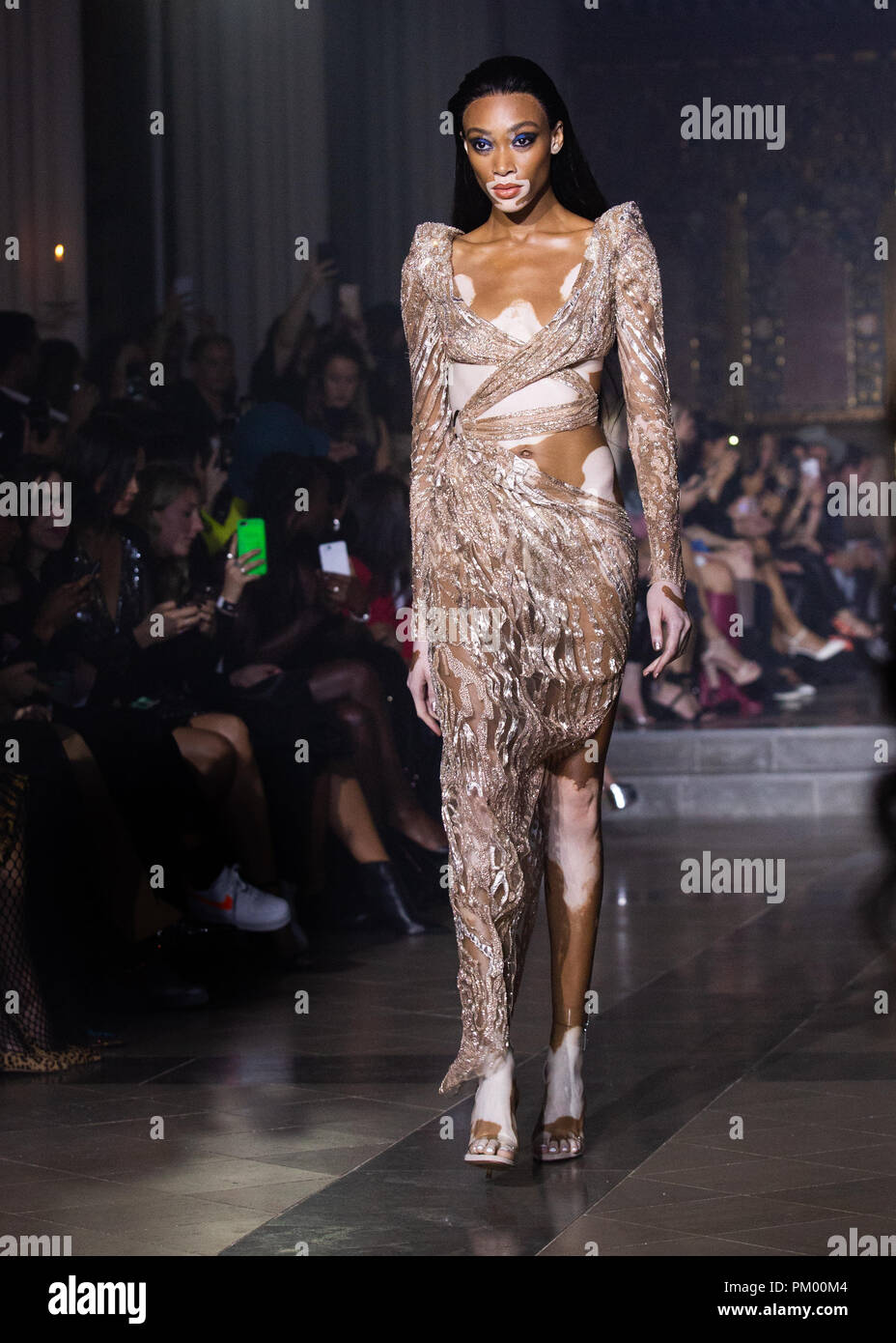Model Winnie Harlow at the Julien Macdonald SS19 show at St John's Hyde Park as part of London ...