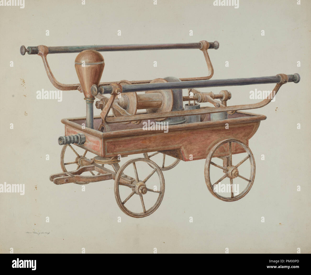 Hand Operated Fire Pump. Dated: c. 1938. Dimensions: overall: 36.8 x 44 ...