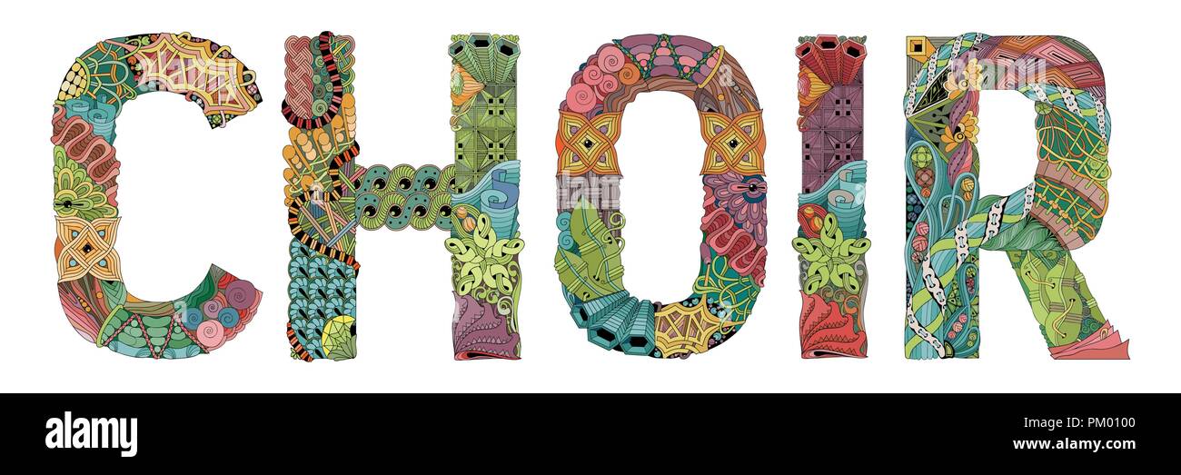 Hand-painted art design. Illustration word CHOIR painted in warm colors ...