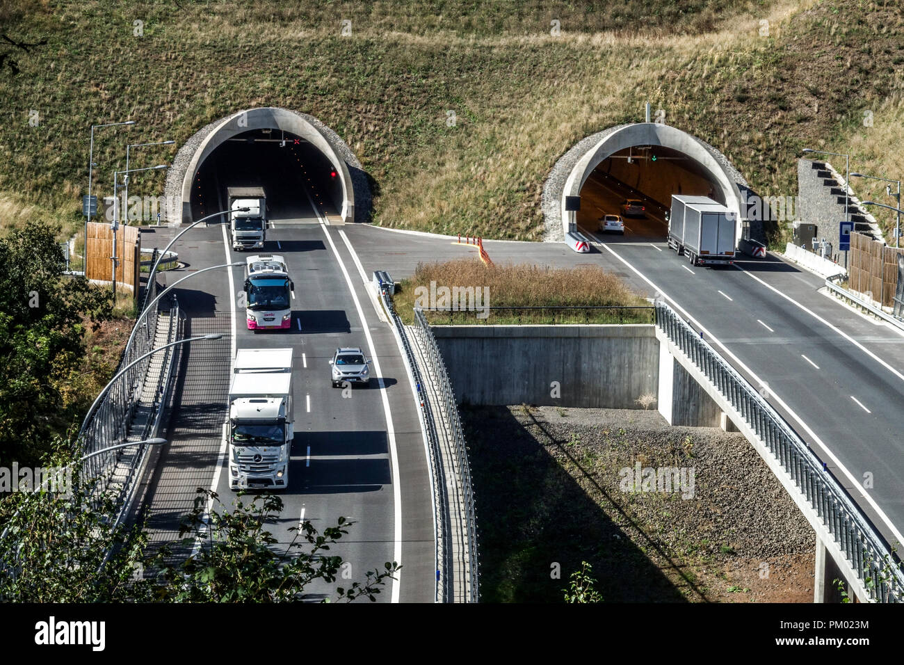 Traffic on a highway bridge near Prackovice, Czech Republic Stock Photo ...