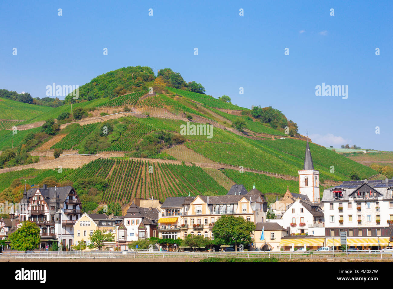 Beautiful old villages and hillside vineyards along the Rhine River in ...