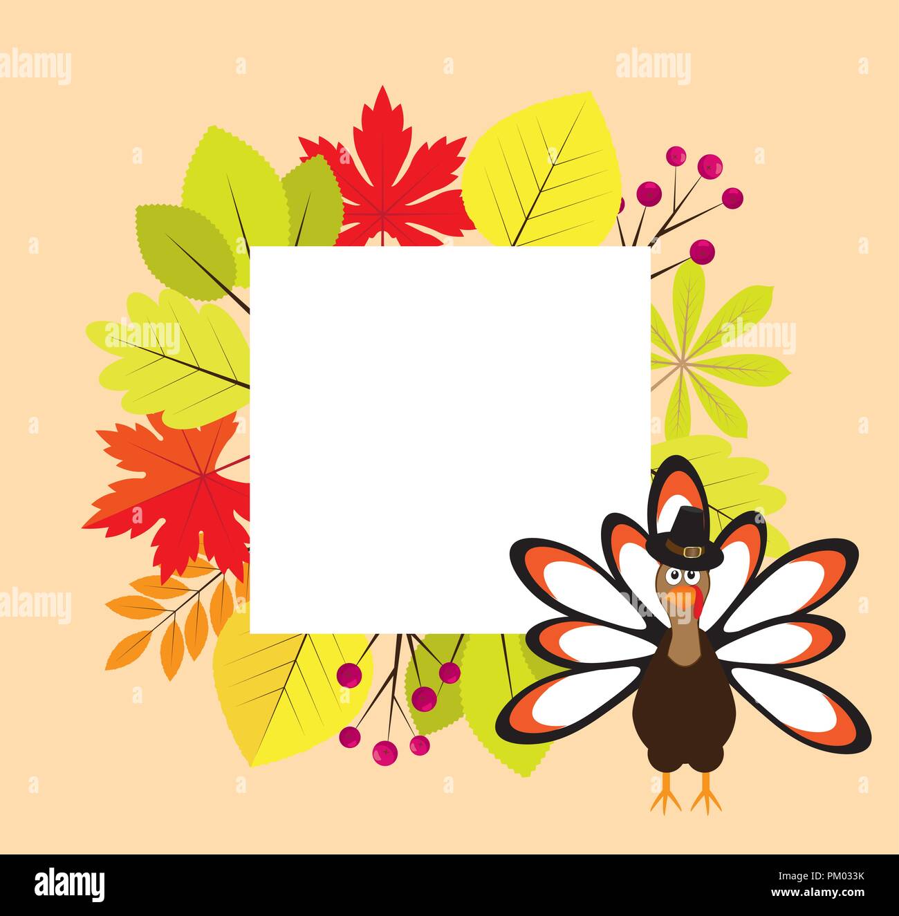 vector illustration of a fall Thanksgiving day frame with a turkey ...
