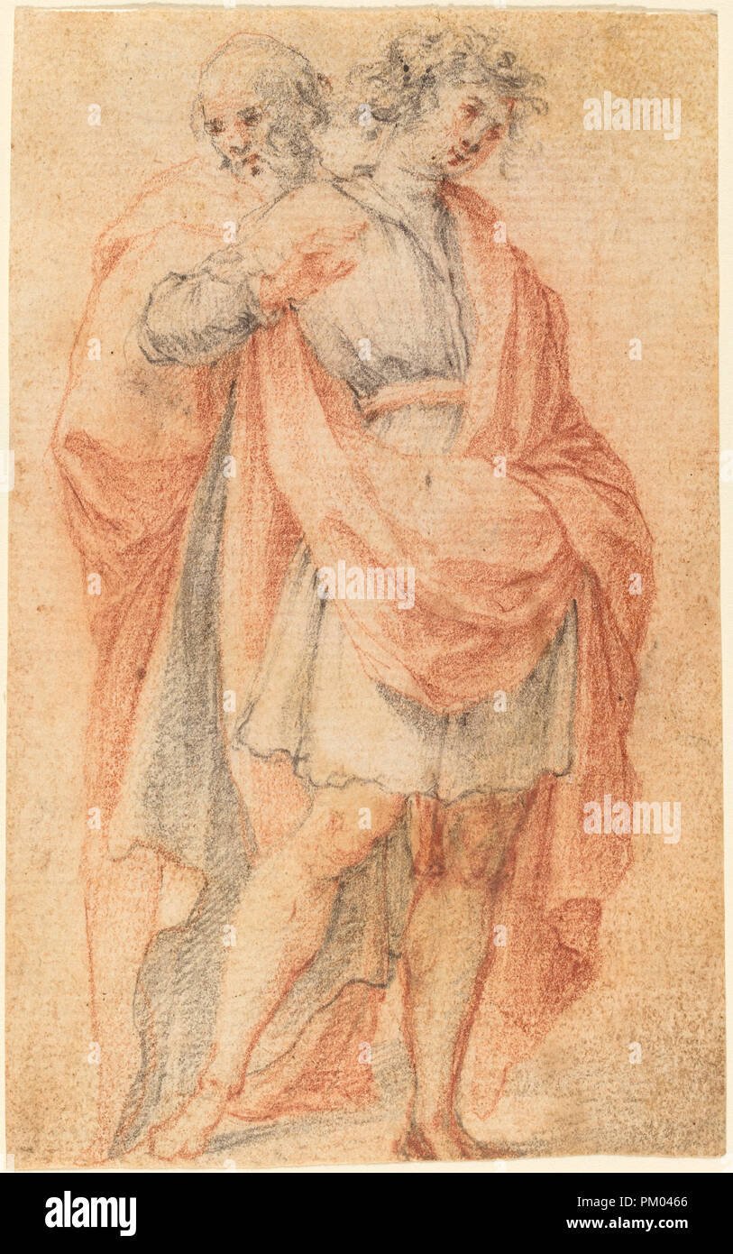 Two Male Figures: A Youth and an Old Man. Dimensions: sheet: 12.3 x 7.7 ...