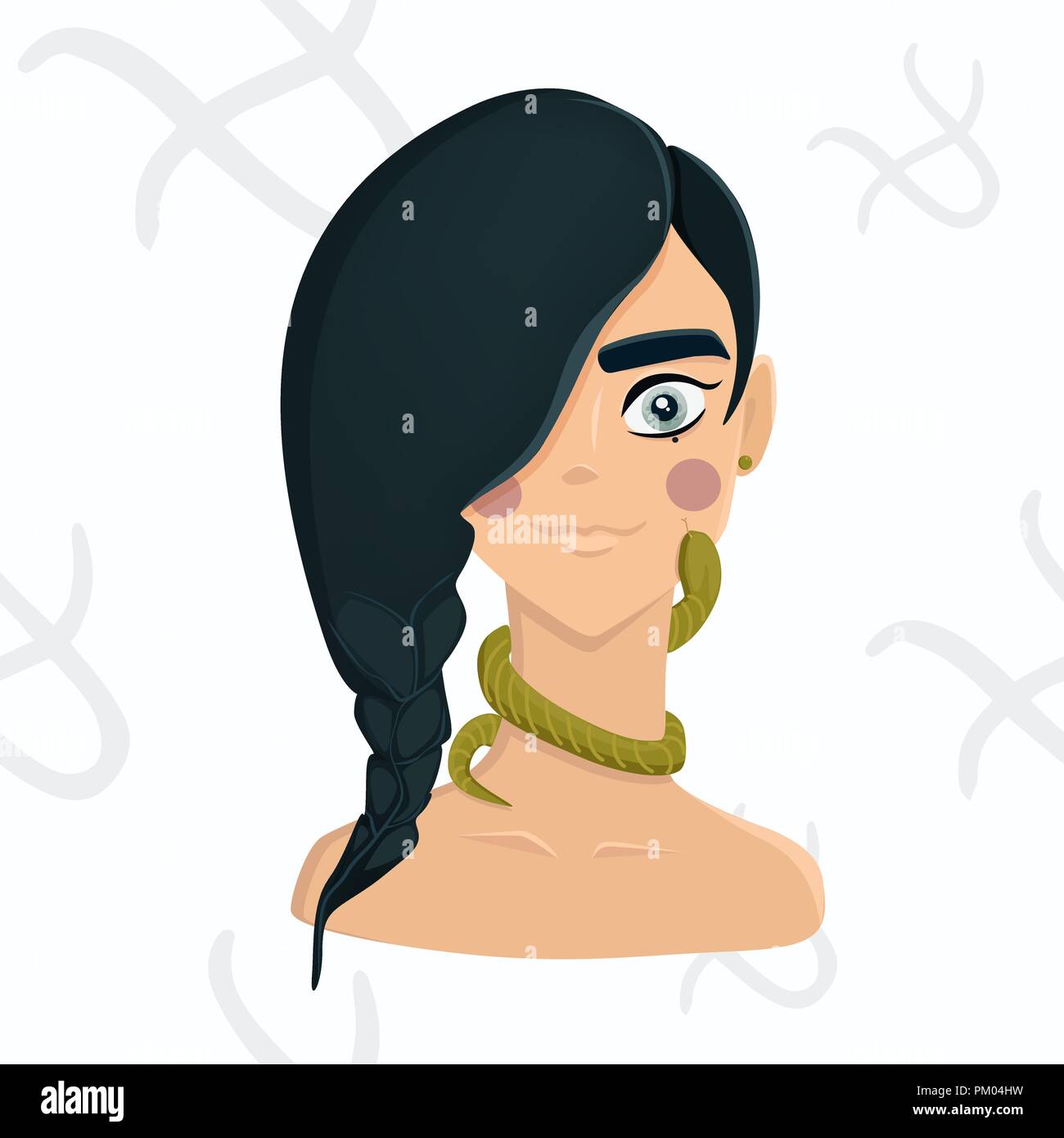 Ophiuchus zodiac sign isolated on white background. Brunette girl with ...