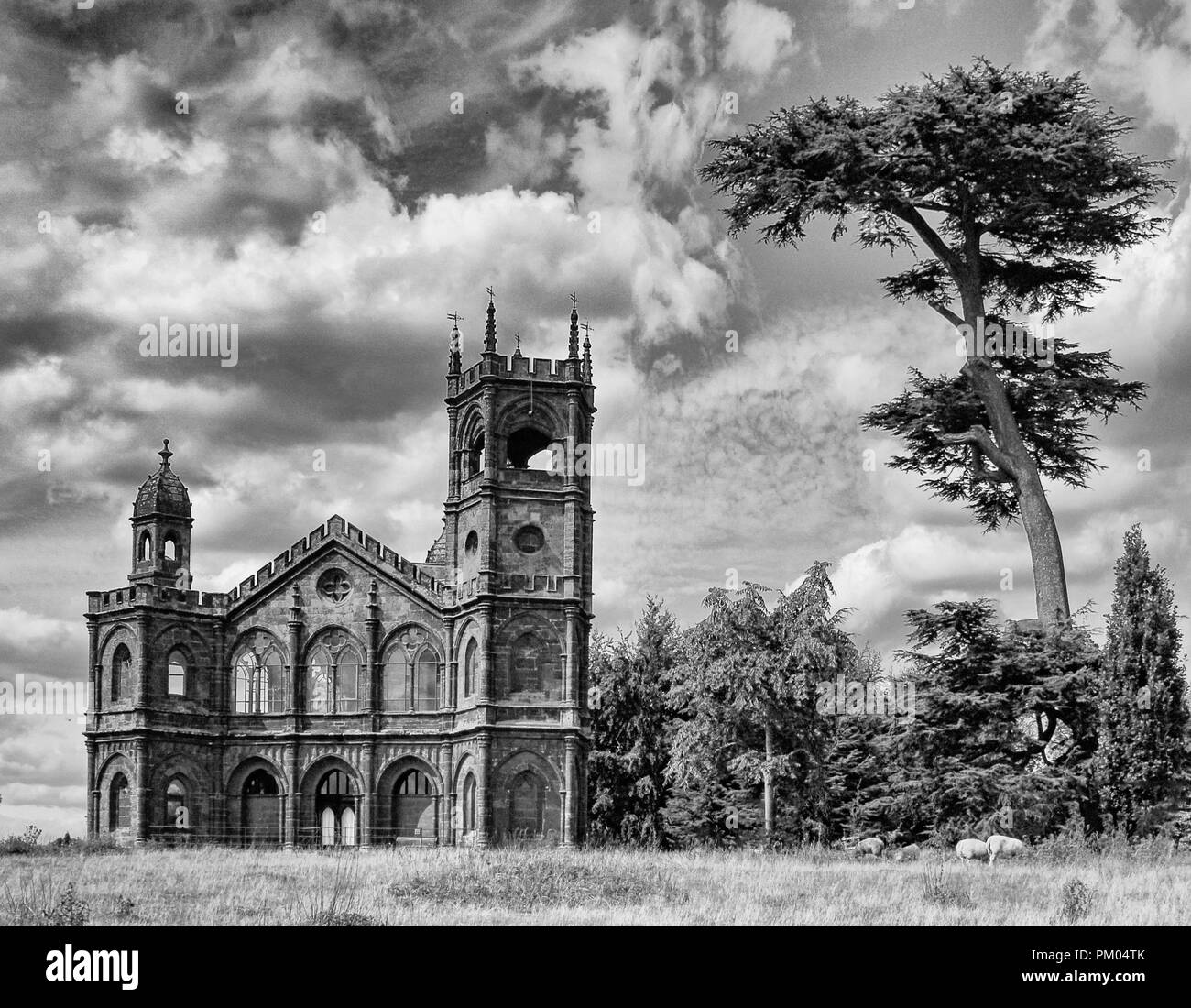 The Gothic Temple at Stowe Gardens, Buckinghamshire, England. The tree ...