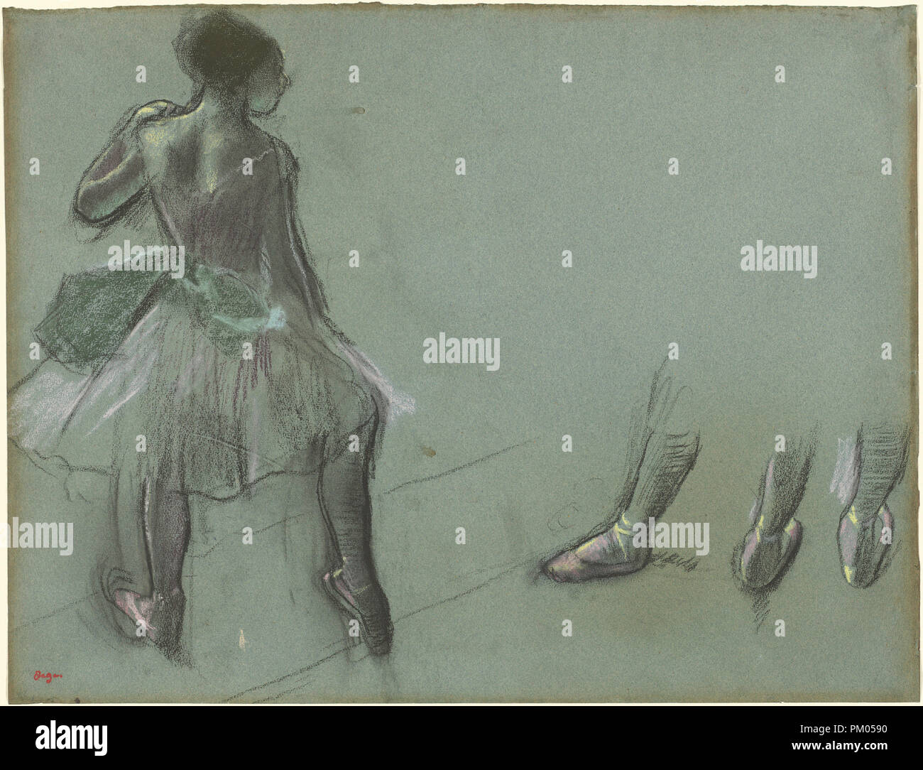 Black chalk and pastel on blue gray laid paper hi-res stock photography ...