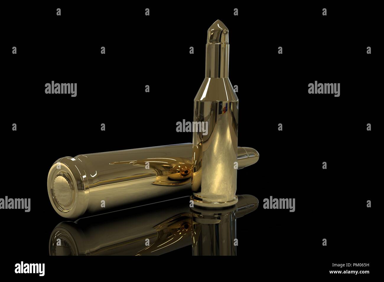 Golden Bullets 3D render Isolated on a black background Stock Photo - Alamy