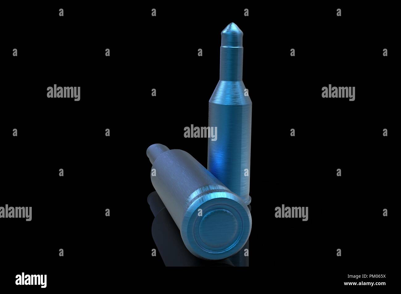 Blue Bullets 3D render Isolated on a black background Stock Photo - Alamy