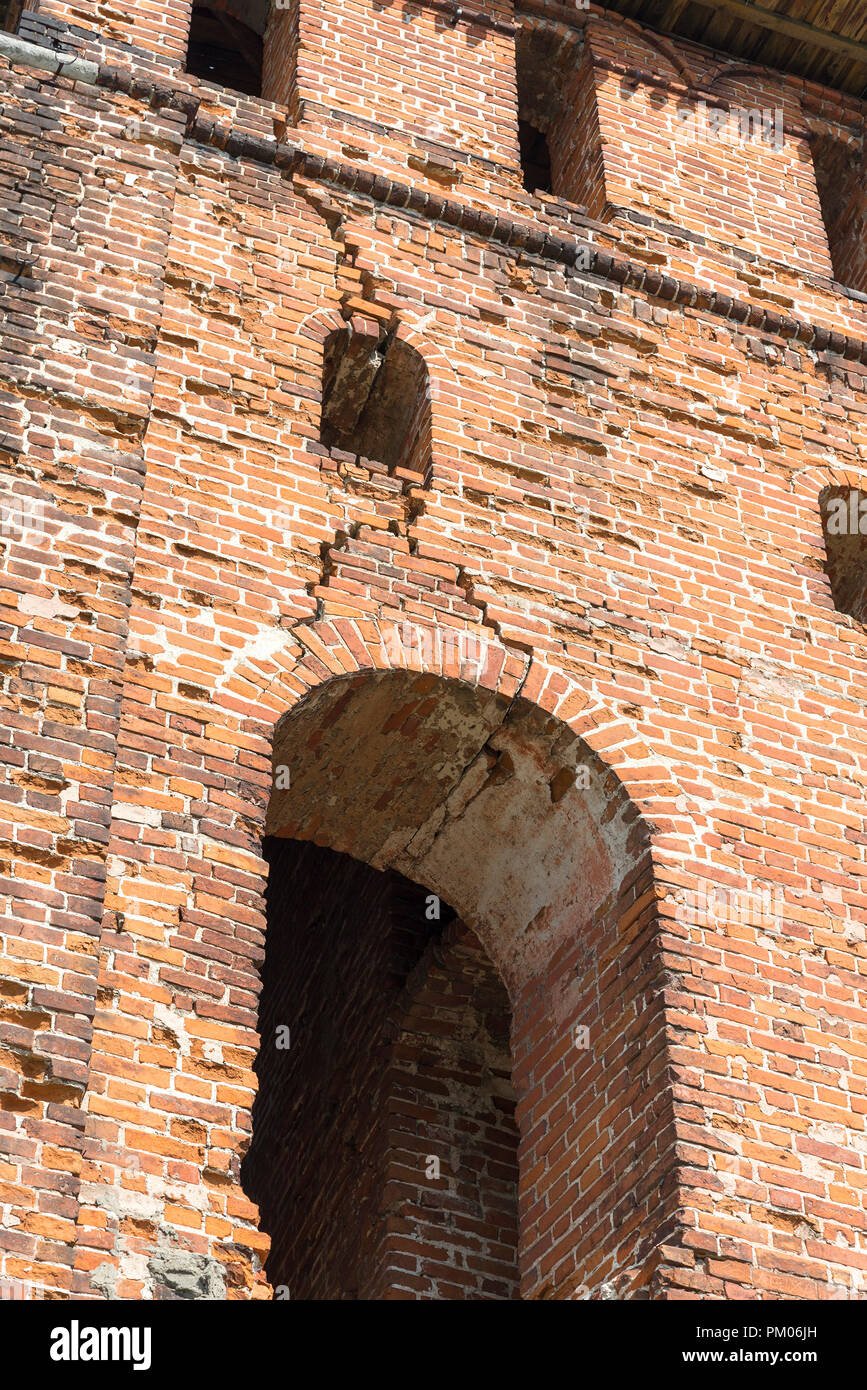 Destroyed brick wall with Windows. Abandoned old building to be ...