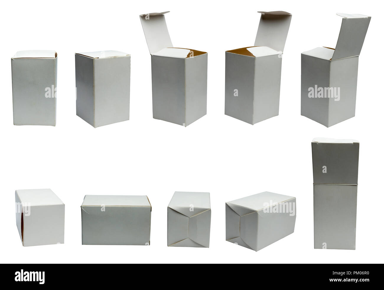 White, small box on white background at different angles. Rectangular ...